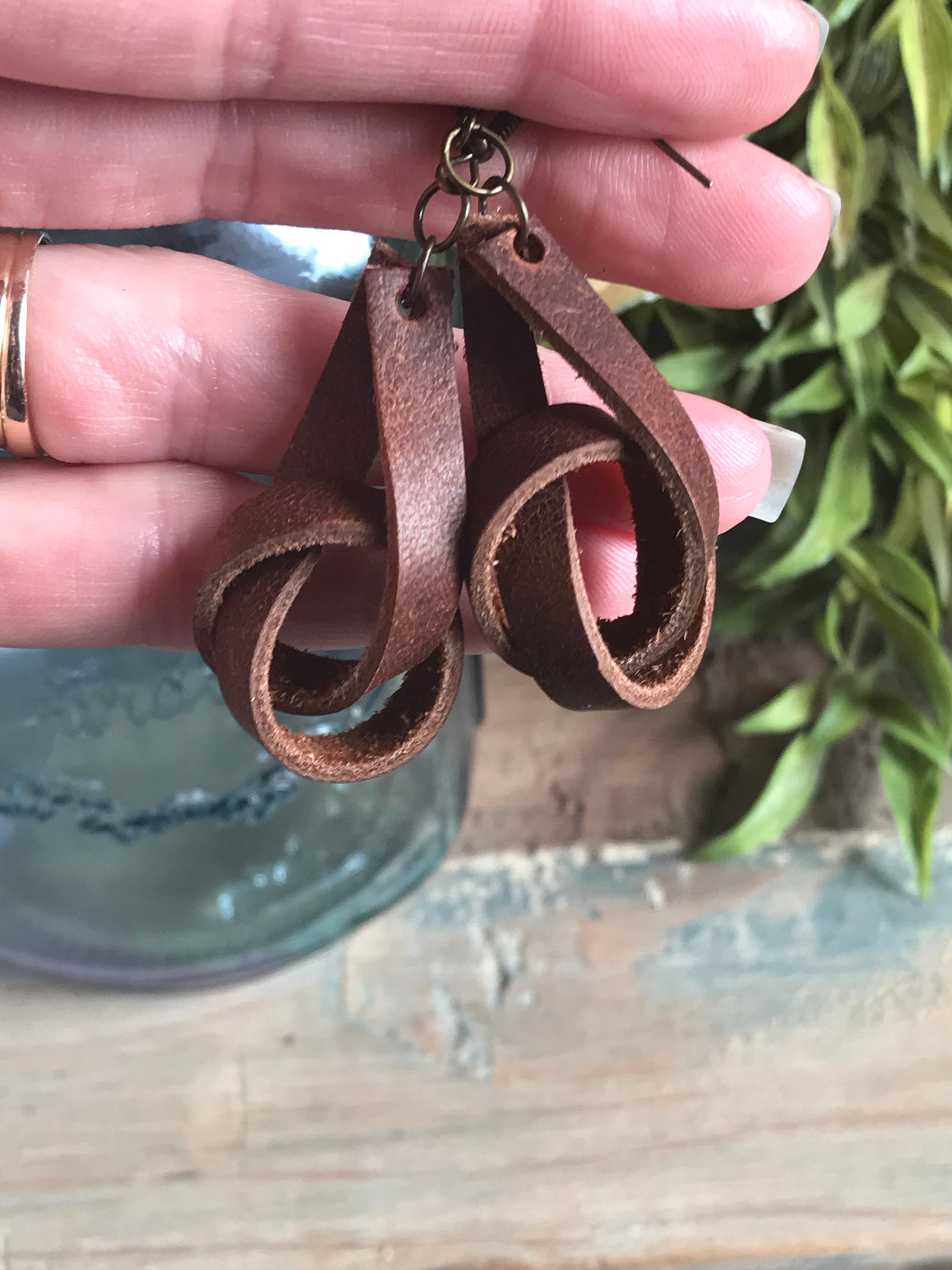 Knot Earrings, Leather Knot Earrings, Leather Earrings, Brown Leather ...