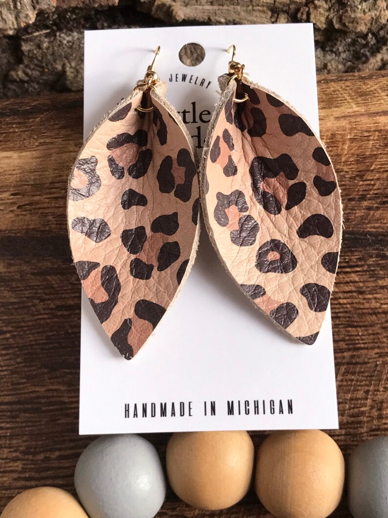 Leather Leopard Earrings Leopard Leather Petal Earrings | Etsy