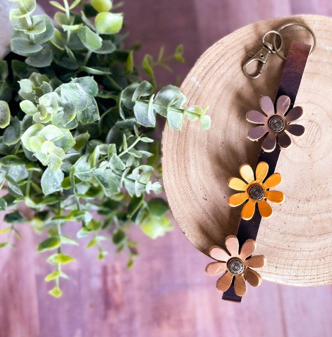 Chocolate Brown and Yellow Leather Daisy Trio Purse Charm, Flower Purse ...