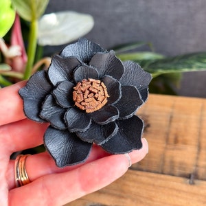 Black Flower Leather Purse Charm, Single Magnolia Flower Purse Charm ...