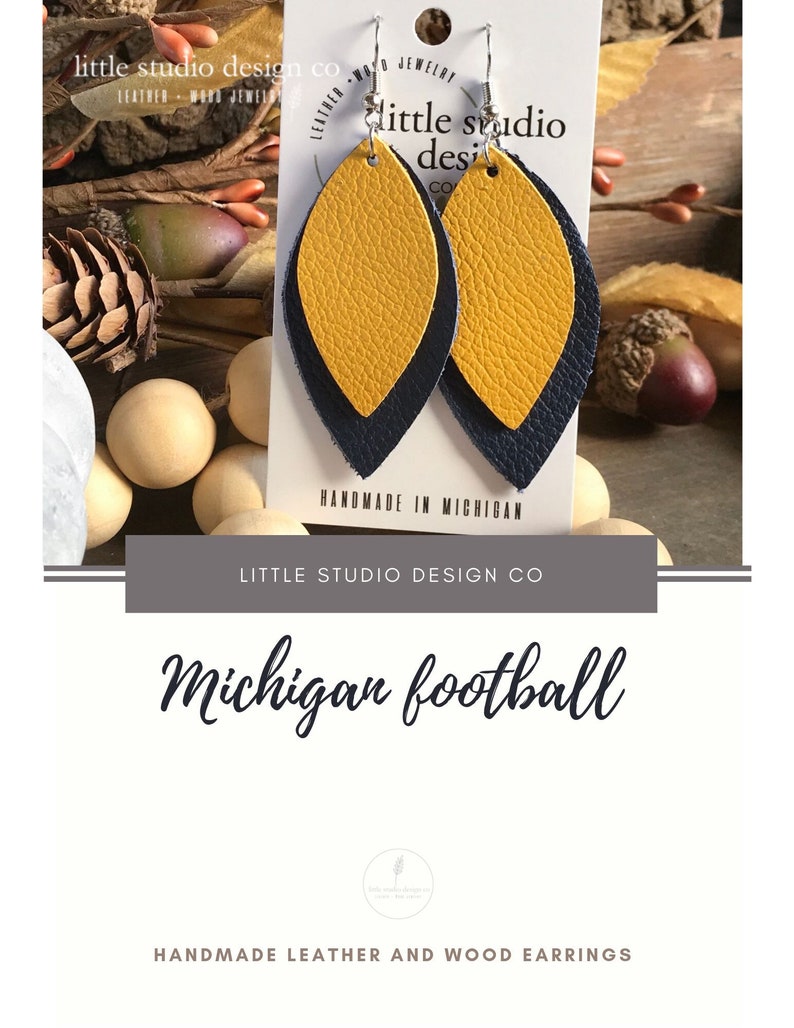 Michigan Leather Football Earrings Blue and Maize Leather - Etsy