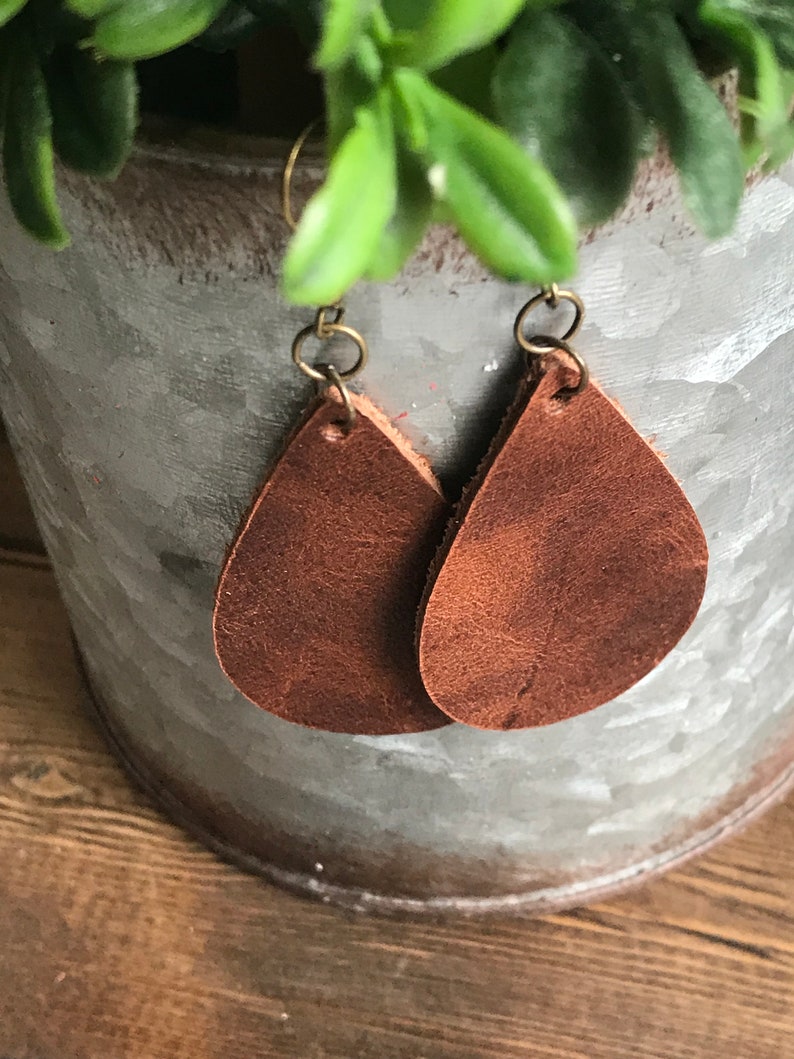 Genuine Leather Earrings Brown Leather Teardrop Earrings | Etsy