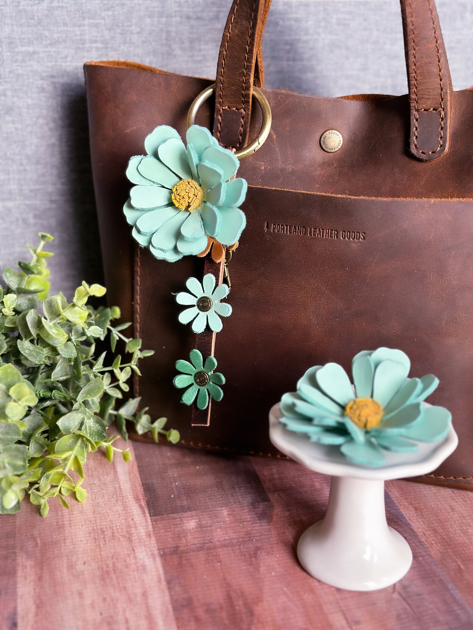 Large Daisy Flower Purse Charm, Mint Blue Flower Purse Charm, Genuine ...