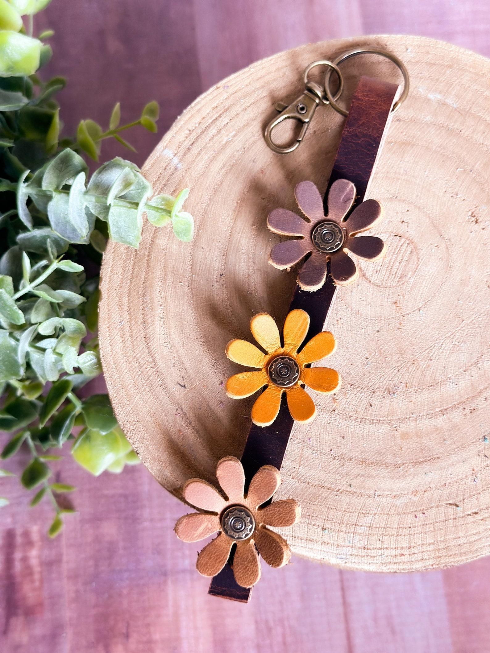 Chocolate Brown and Yellow Leather Daisy Trio Purse Charm, Flower Purse ...