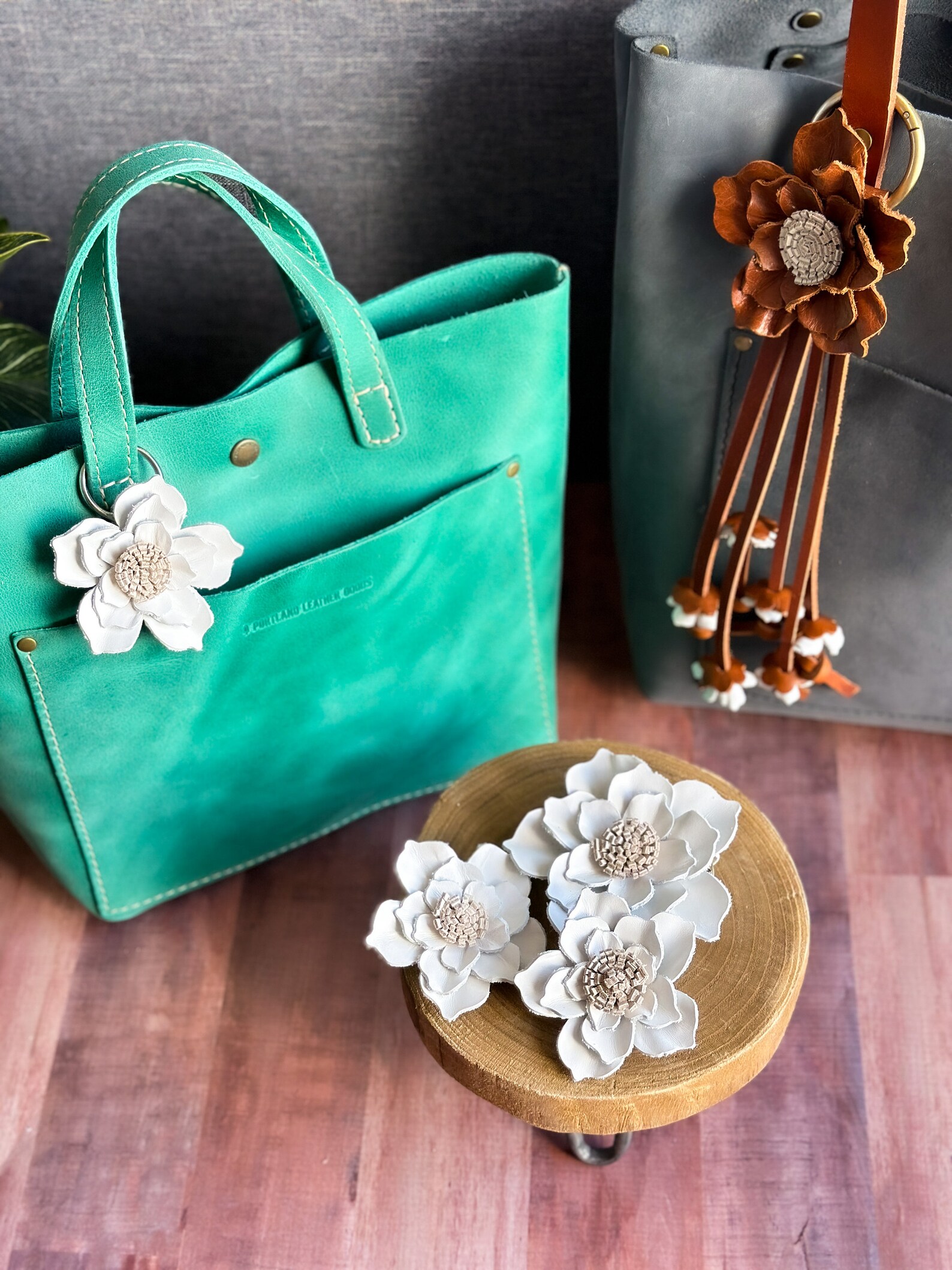 White Flower Purse Charm, Single Magnolia Flower Purse Charm, Genuine ...