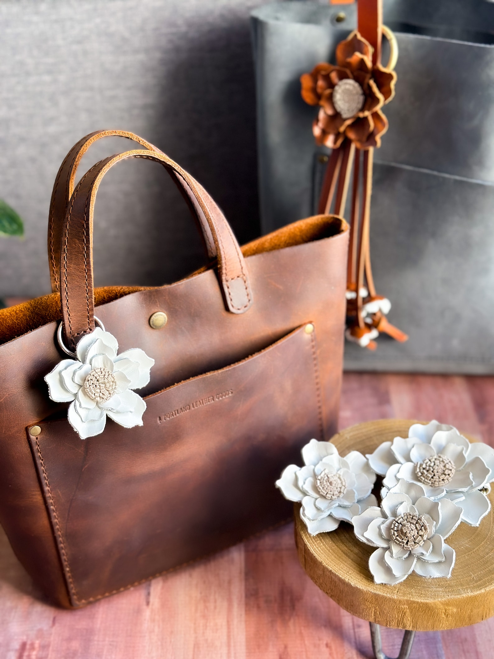 White Flower Purse Charm, Single Magnolia Flower Purse Charm, Genuine ...