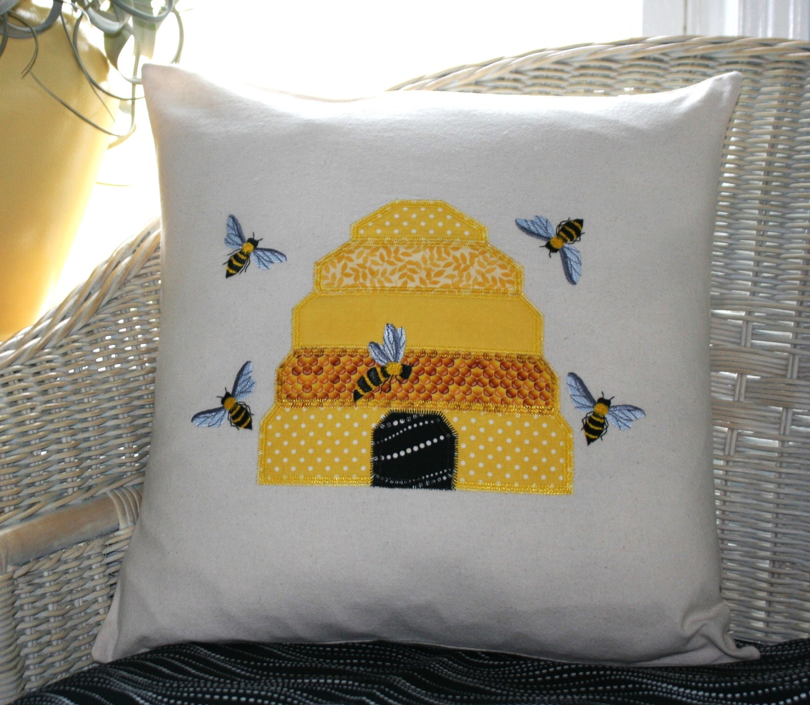 Applique Bees & Beehive Vintage Look Throw/accent Pillow Home - Etsy