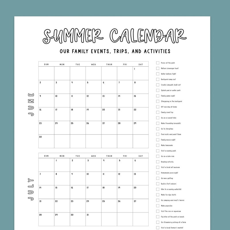 Summer Calendar - Etsy