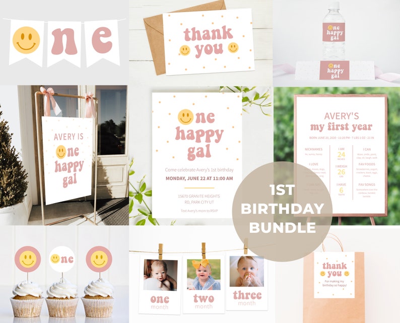 One Happy Gal 1st Birthday Bundle: Editable Party Decor (digital ...