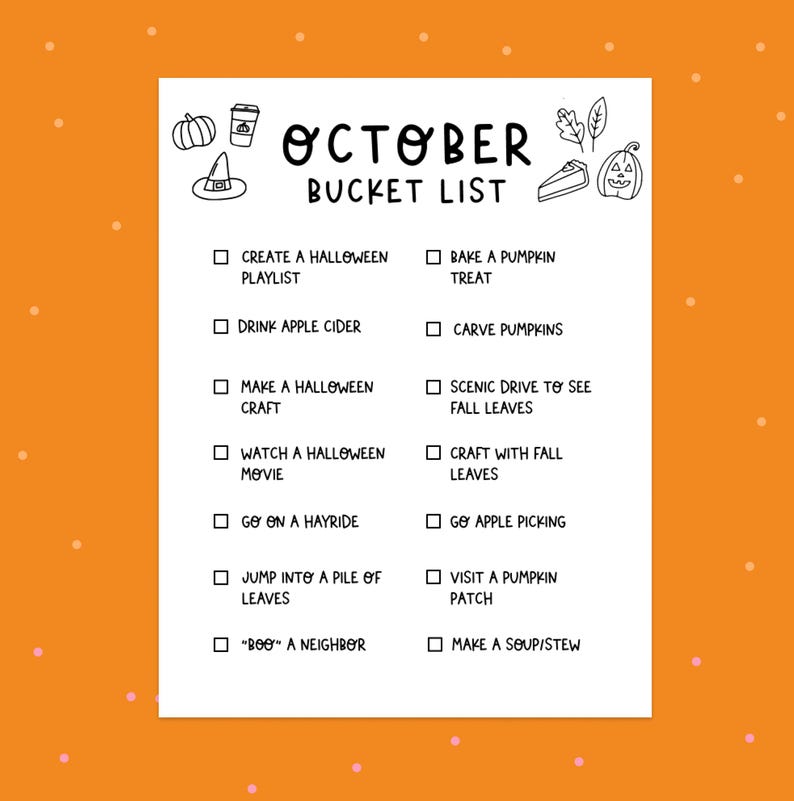 Printable Halloween Bucket List, Halloween Activities, Fall Bucket List ...