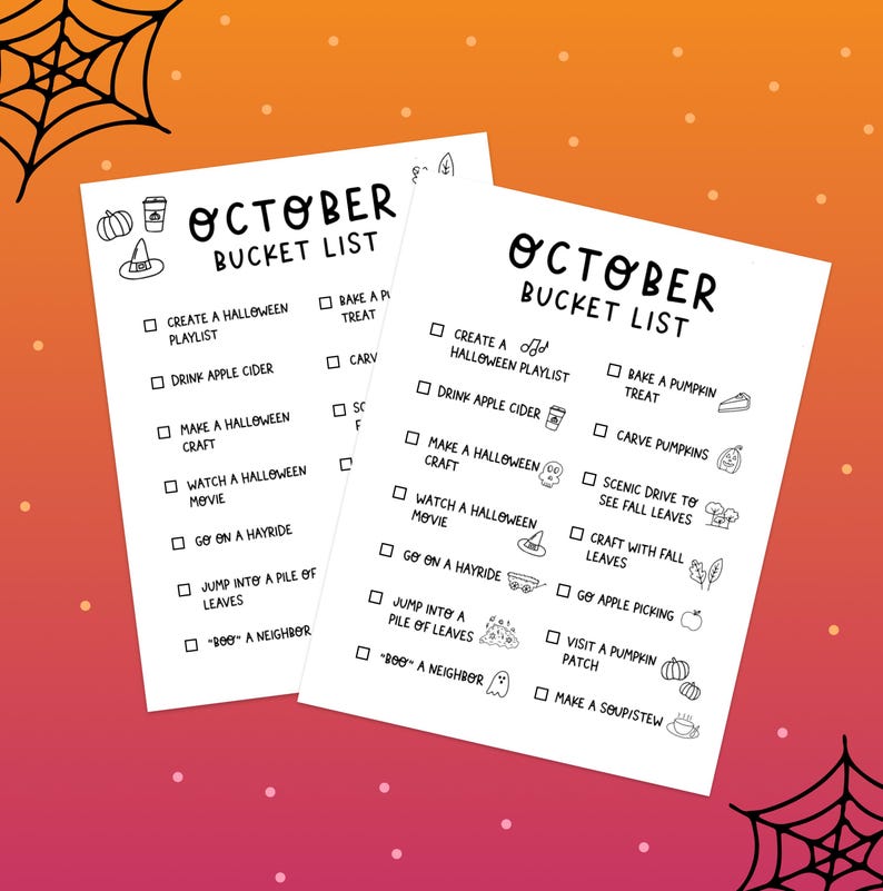Printable Halloween Bucket List, Halloween Activities, Fall Bucket List ...