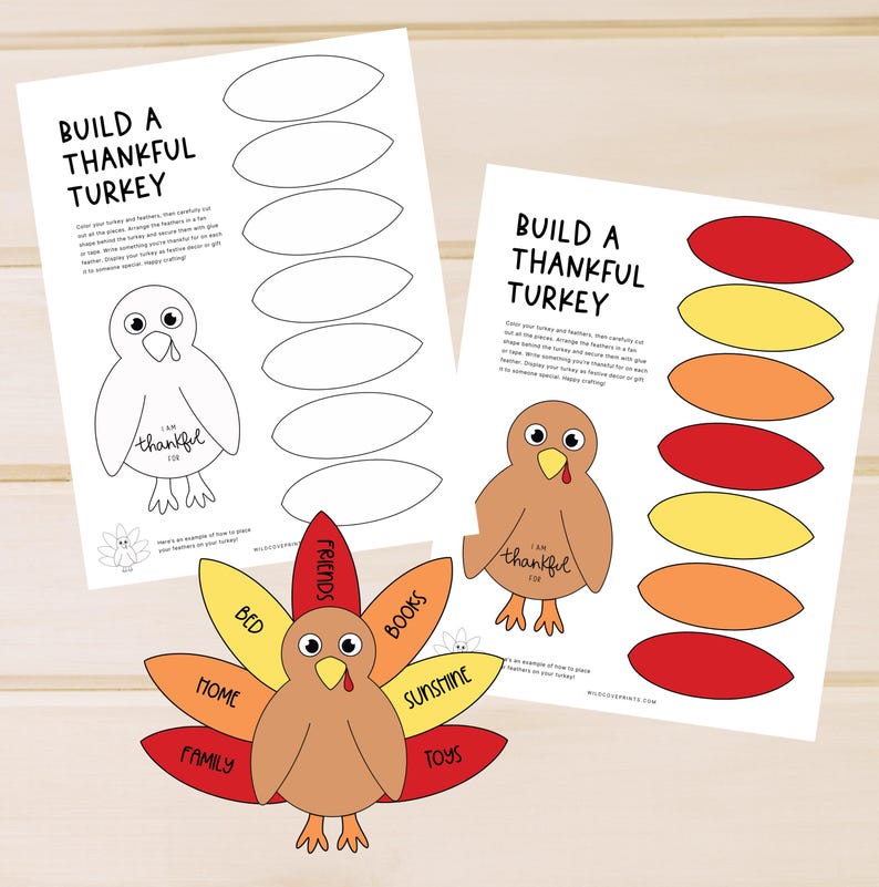 Printable Thanksgiving Turkey Craft: Kid's DIY Activity (PDF) - Etsy