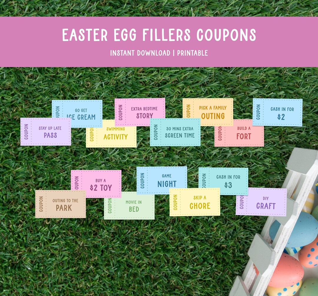 Printable Easter Egg Filler Coupons, Easter Egg Tokens, Coupons for ...