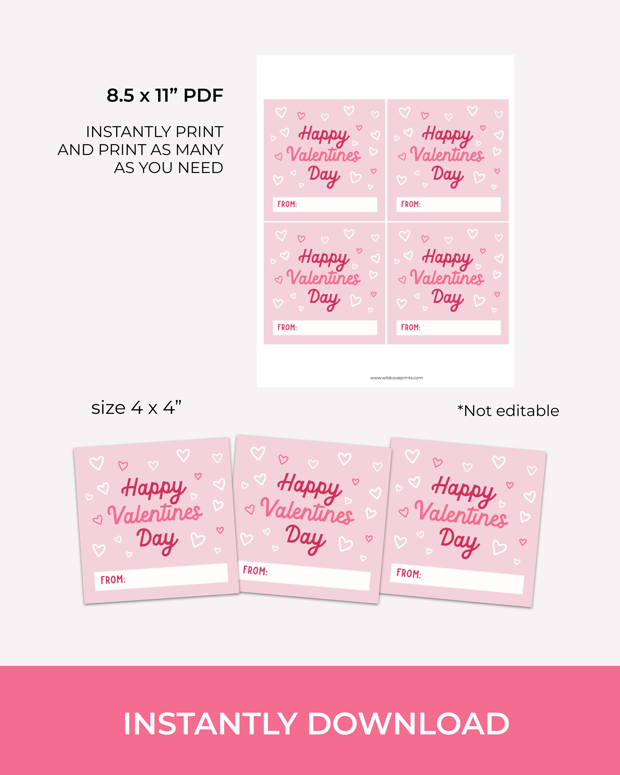 Printable Valentine's Day Cards: Pink Heart Design (digital Download ...