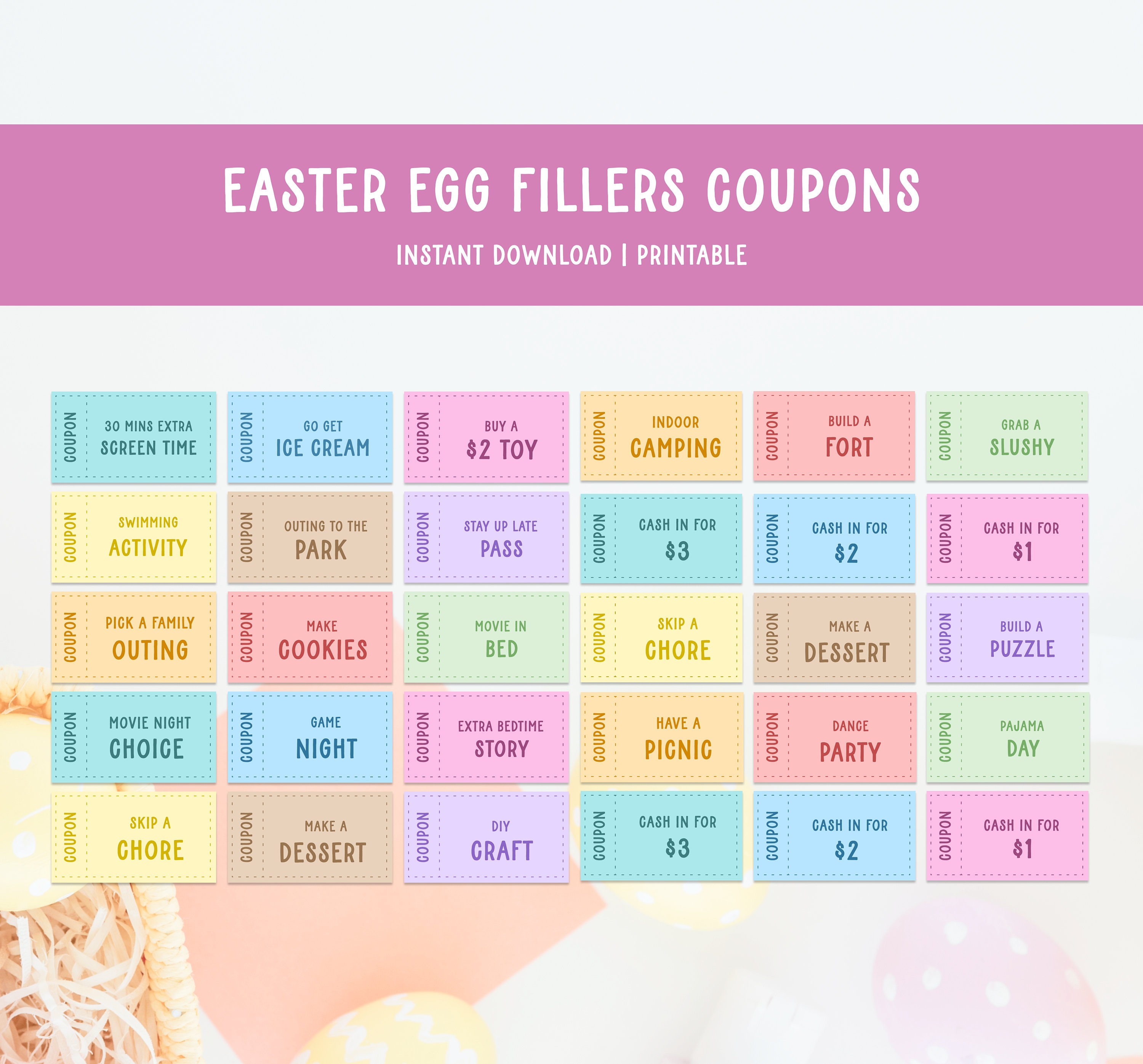 Printable Easter Egg Coupons: Kids Reward Tokens (PDF) - Etsy