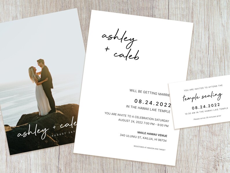 Minimalist LDS Wedding Invitation: Photo Temple Sealing Card (PRINTABLE ...