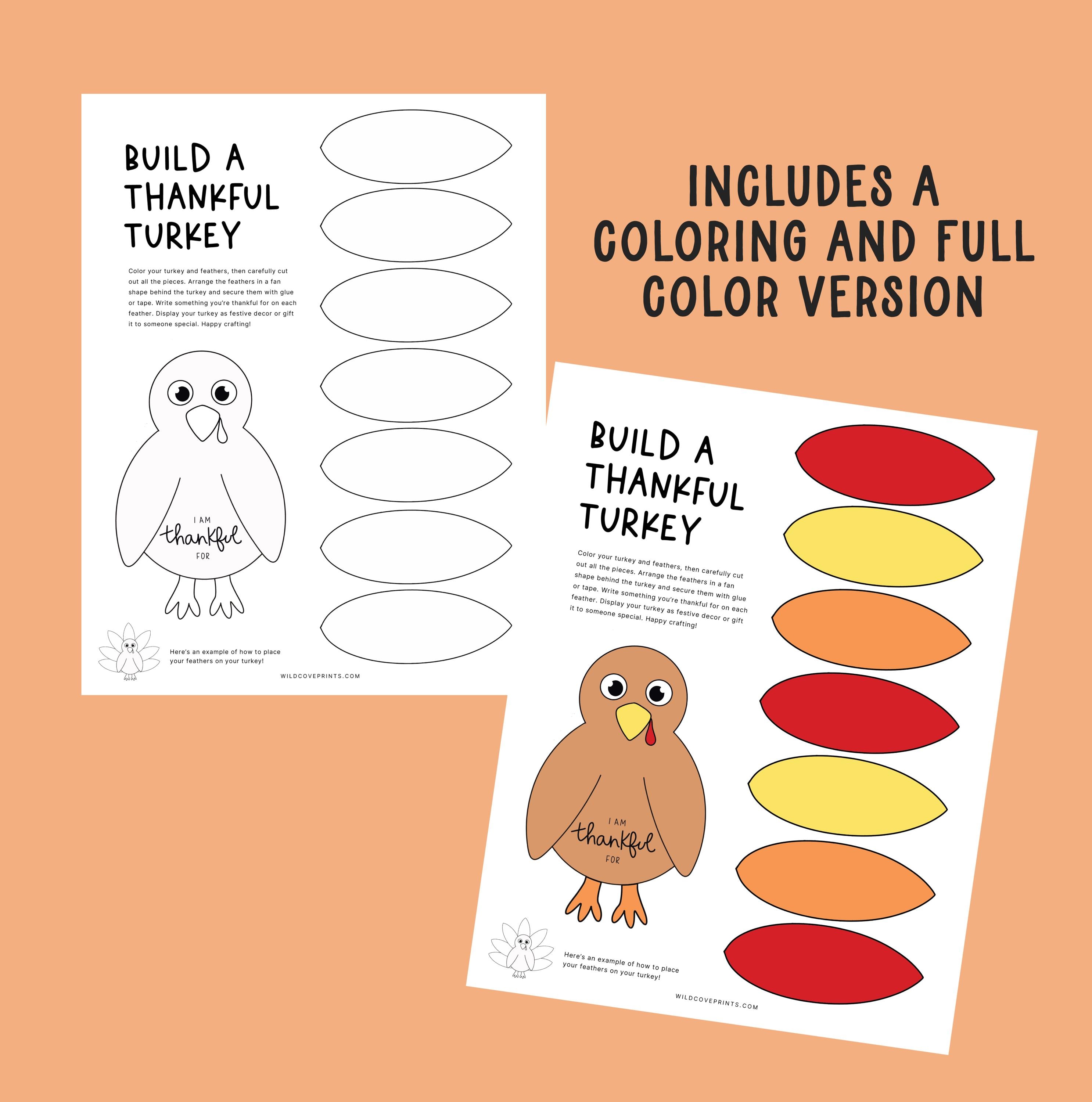Printable Build a Turkey Kid's Craft, Printable Thanksgiving Craft, Fun ...