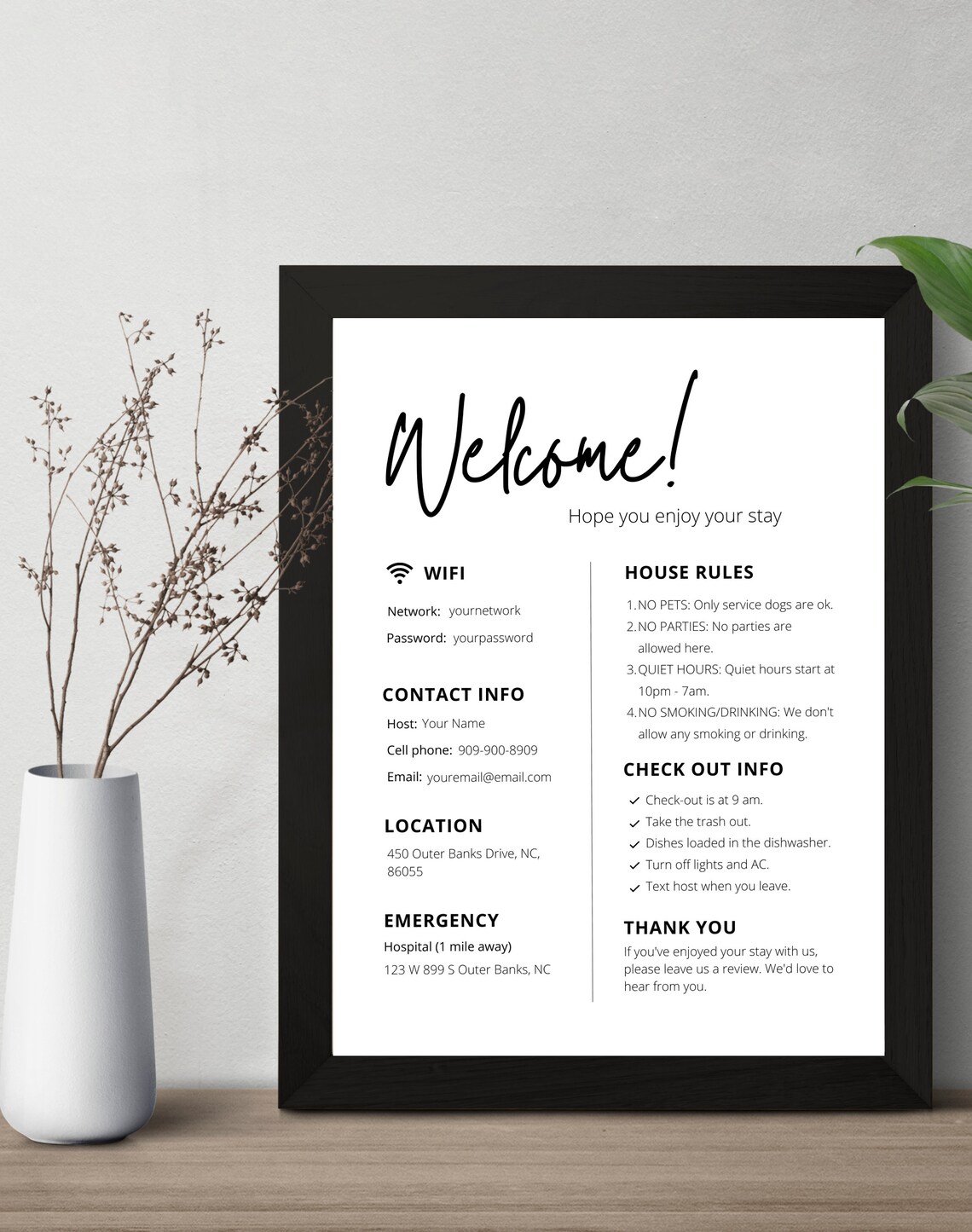 Airbnb Welcome Sign Template: Vacation Rental Guest Info (digital ...