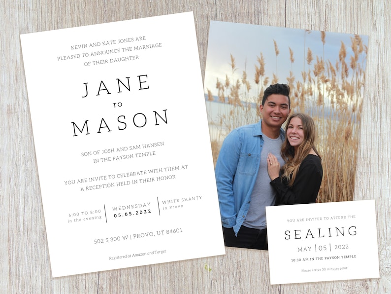 Modern LDS Wedding Invitation, Photo Wedding Invitation, Wedding Invite ...