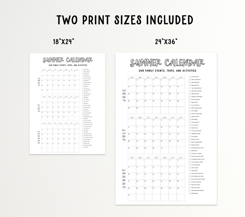 Printable Summer Calendar Poster, Summer 2025 Calendar, Bucket List ...