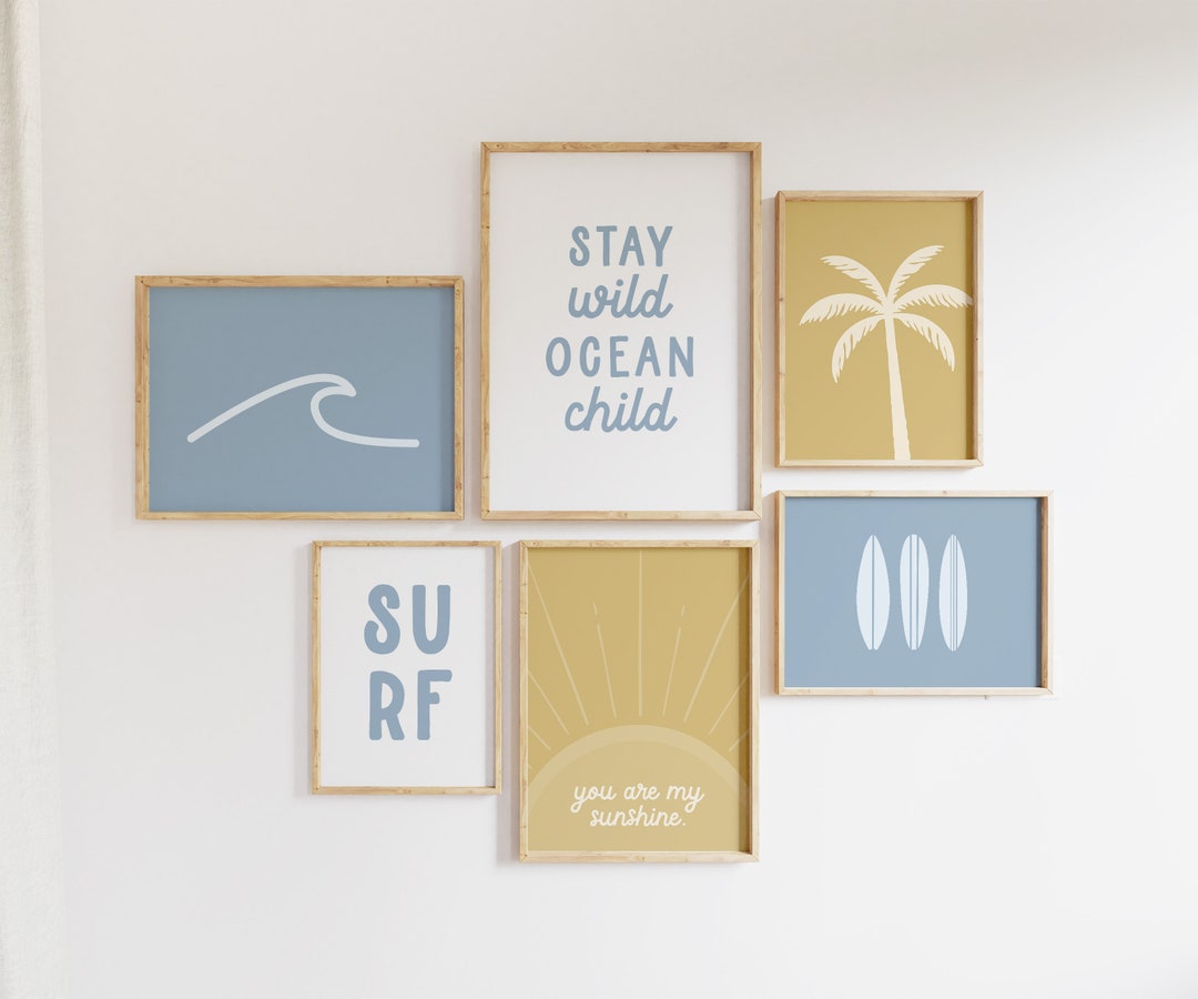 Boho Surf Gallery Wall Art Set of 6 Prints, Surf Nursery Decor, Boho ...