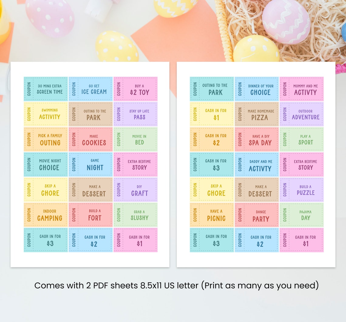Printable Easter Egg Coupons: Kids Reward Tokens (PDF) - Etsy