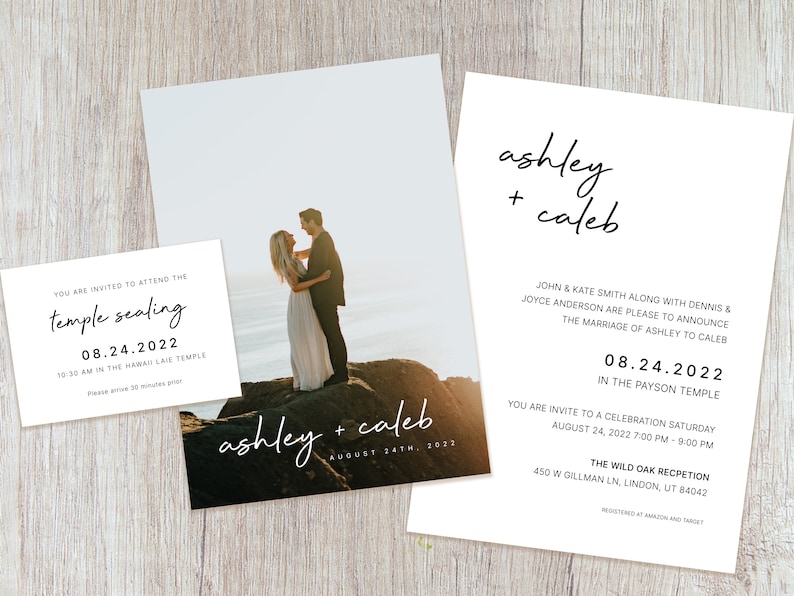 Minimalist LDS Wedding Invitation, Handwritten Wedding Invite, Photo ...