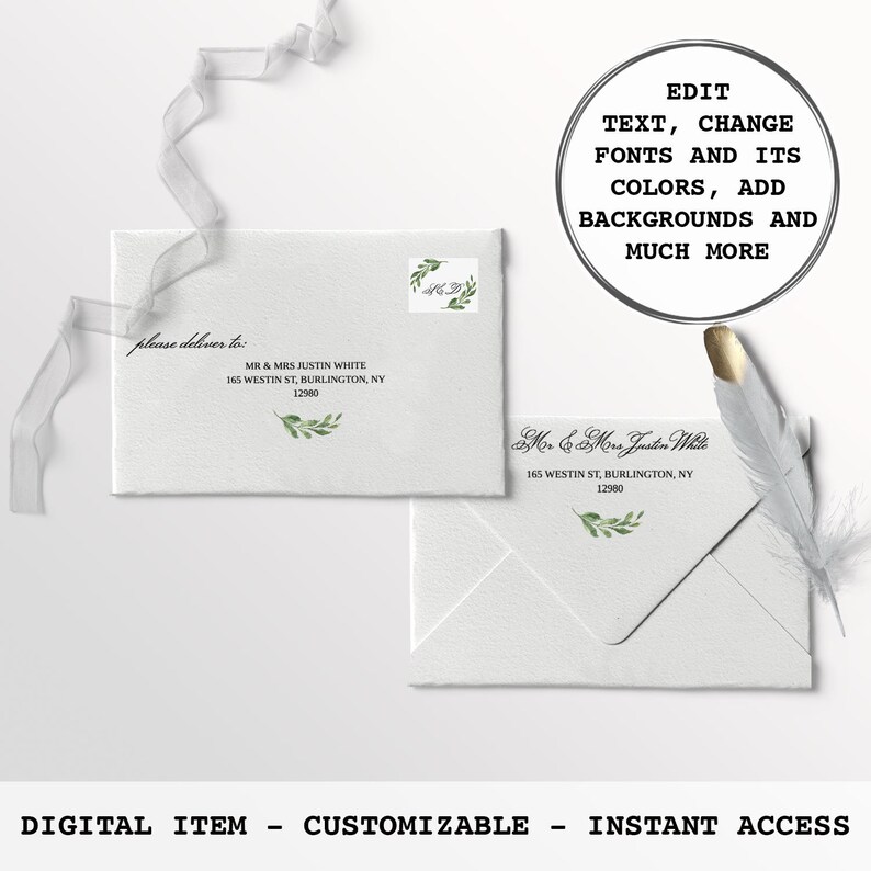 Envelope Address and Custom Postage Stamp Template, Wedding Stationery ...