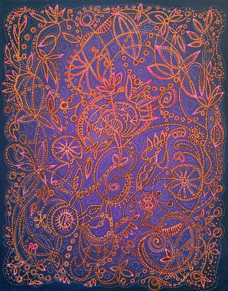 Original Painting "orange Lace Patterns” - Etsy
