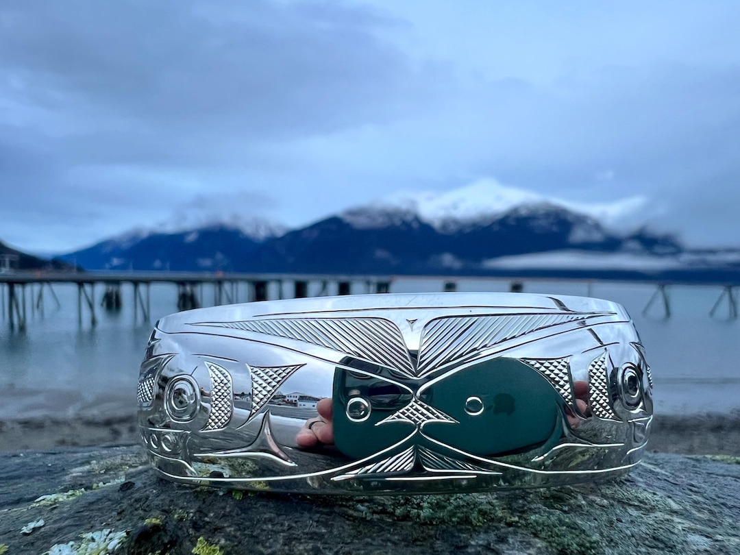 Handmade Sterling Silver Sockeye Salmon Bracelet: Tlingit Formline ...