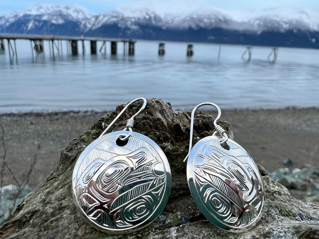 Hand Engraved Sterling Silver Raven Earrings: Tlingit Formline Art - Etsy