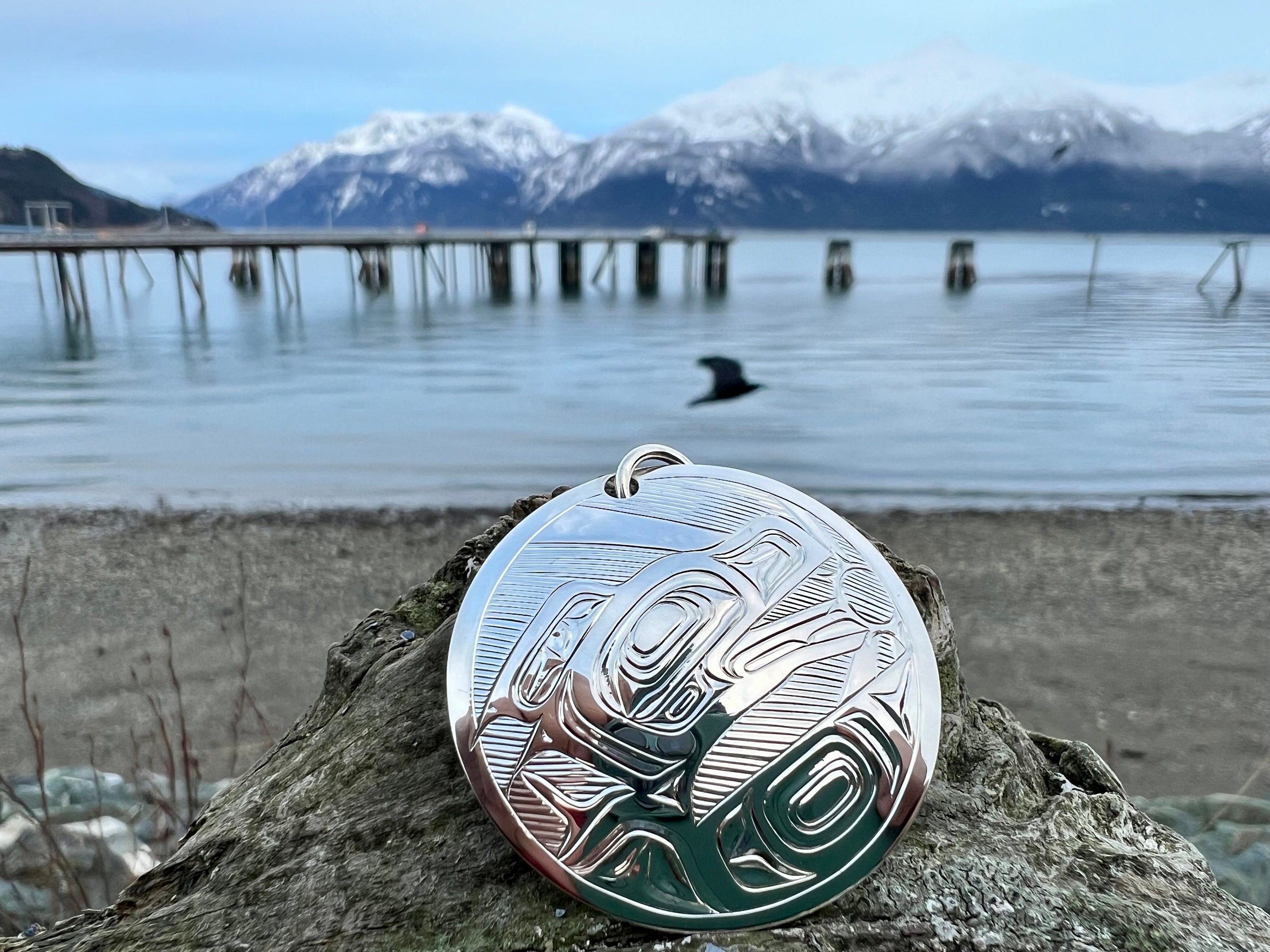 Raven Steals the Light Sterling Silver Round Hand Engraved Pendant ...
