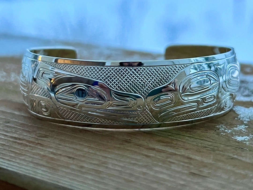 Hand Engraved Raven Eagle Bracelet: Northwest Coast Formline Sterling ...