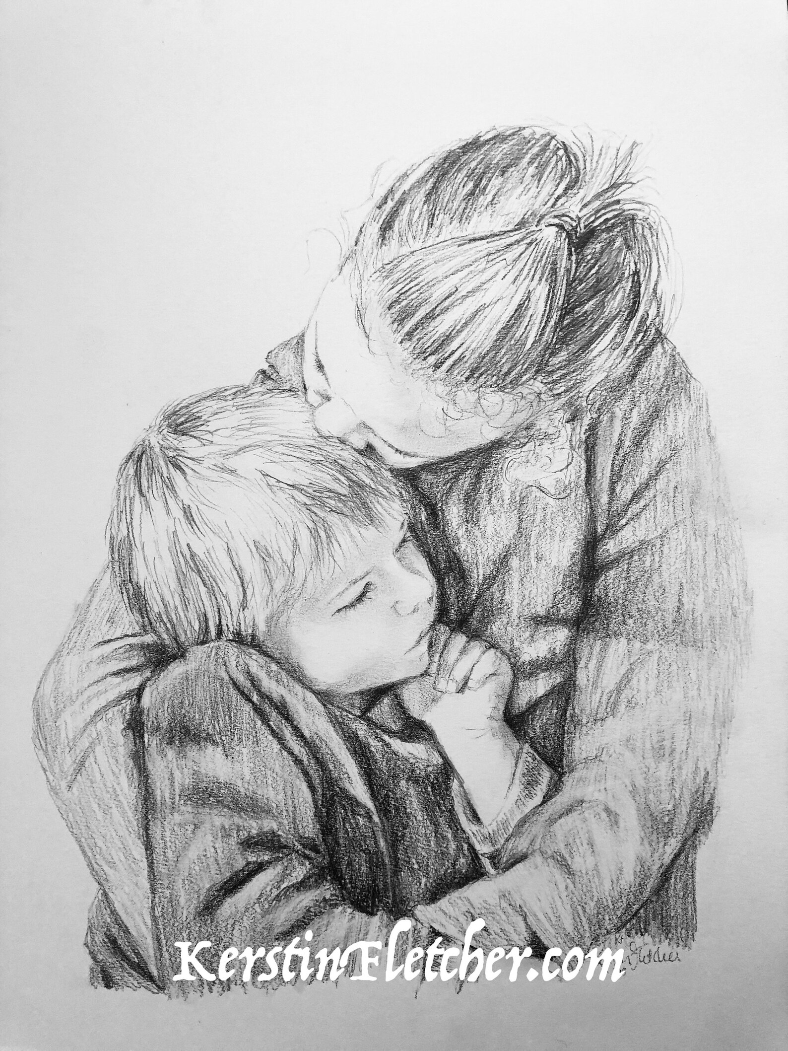 Sister & Brother Snuggle, Graphite Portrait Drawing--fine Art Print #50 ...
