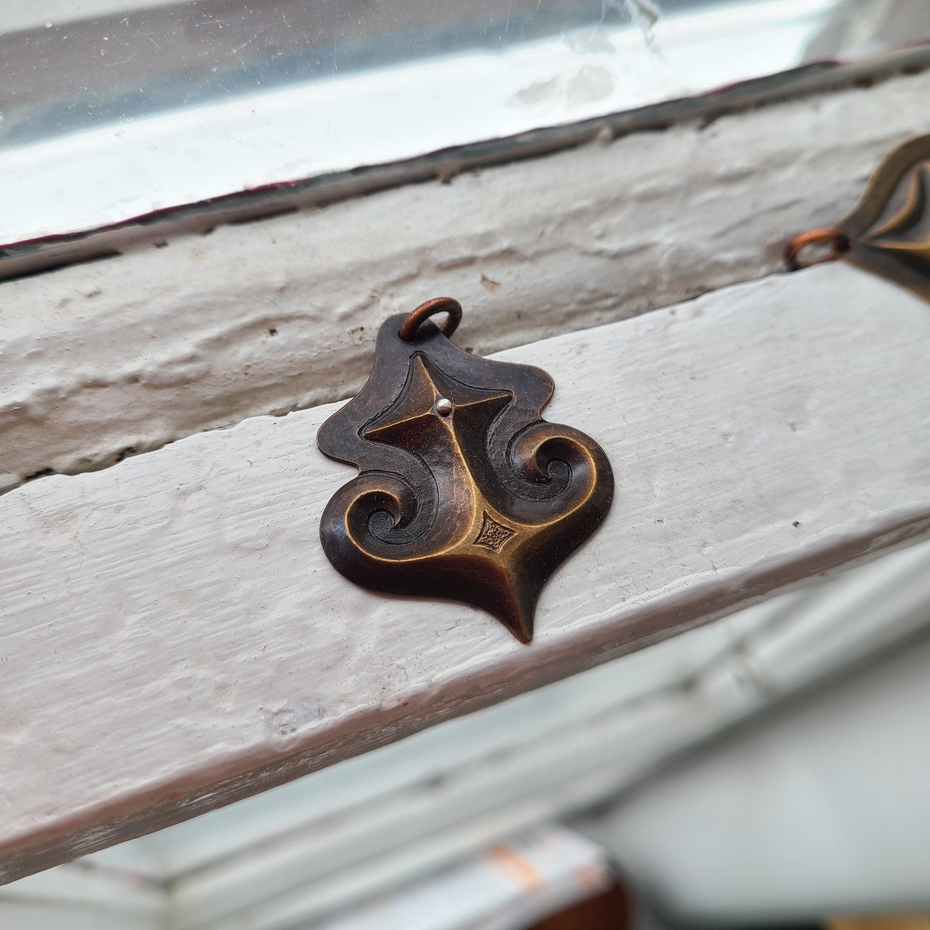 Heart Anchor Bronze Pendant With Silver Dot Inlay - Etsy UK