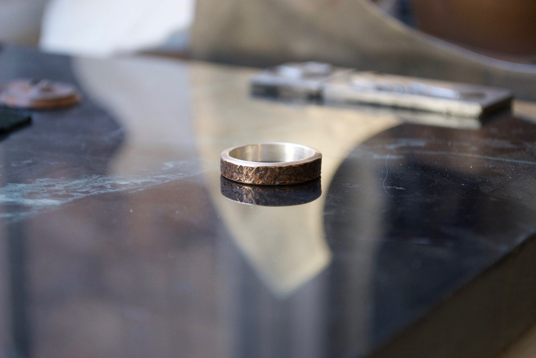 Handmade Cast Forged Soldered Bronze Silver Textured Band Ring - Etsy