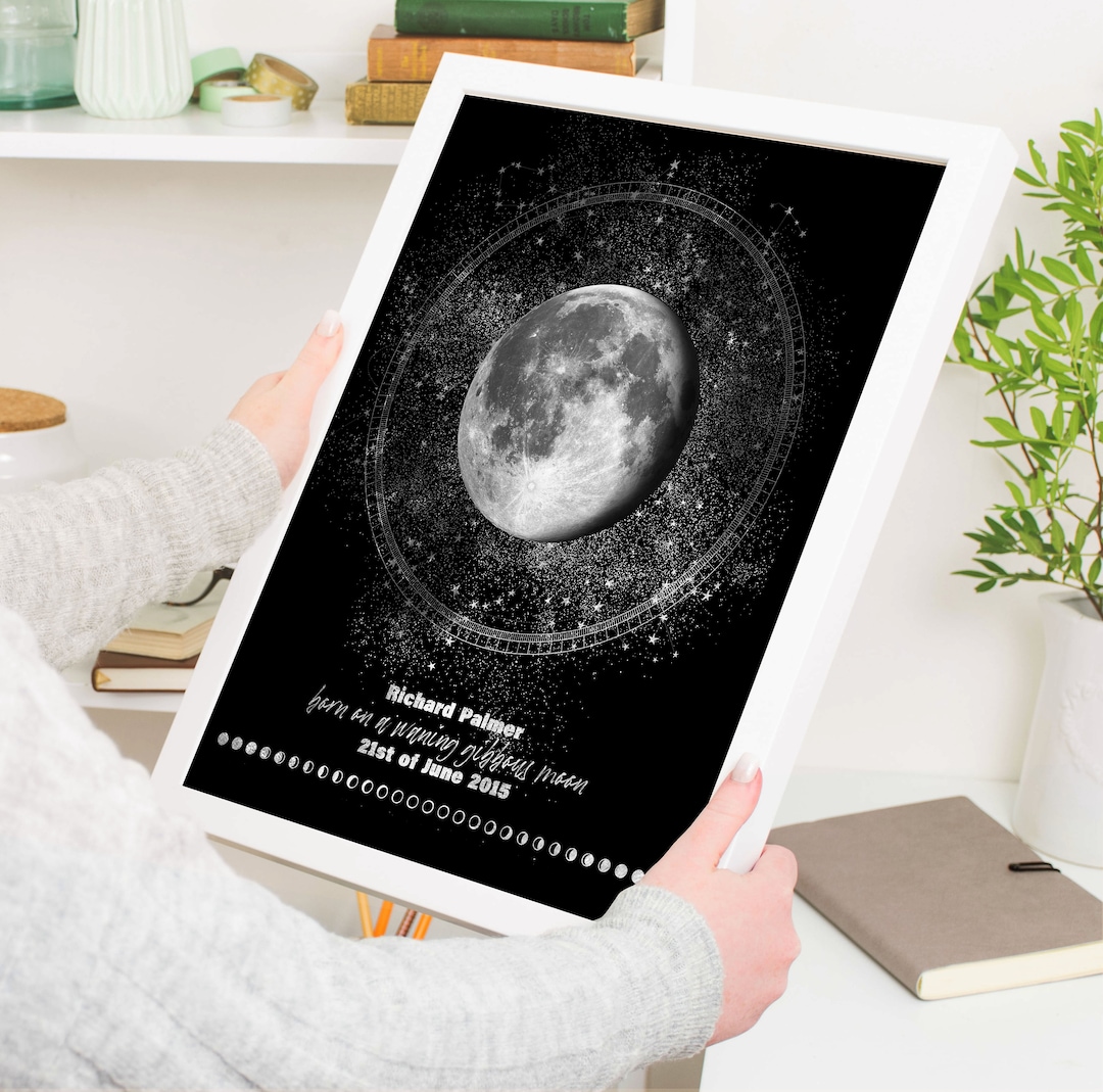 Custom Moon Phase Print- Born on a Waning Gibbous Moon. Personalised ...