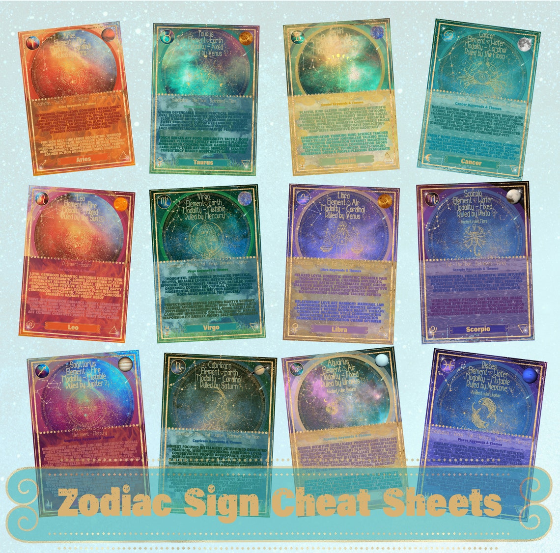 Zodiac Sign Cheat Sheets Learn Astrology Basics Birth Chart Reading ...