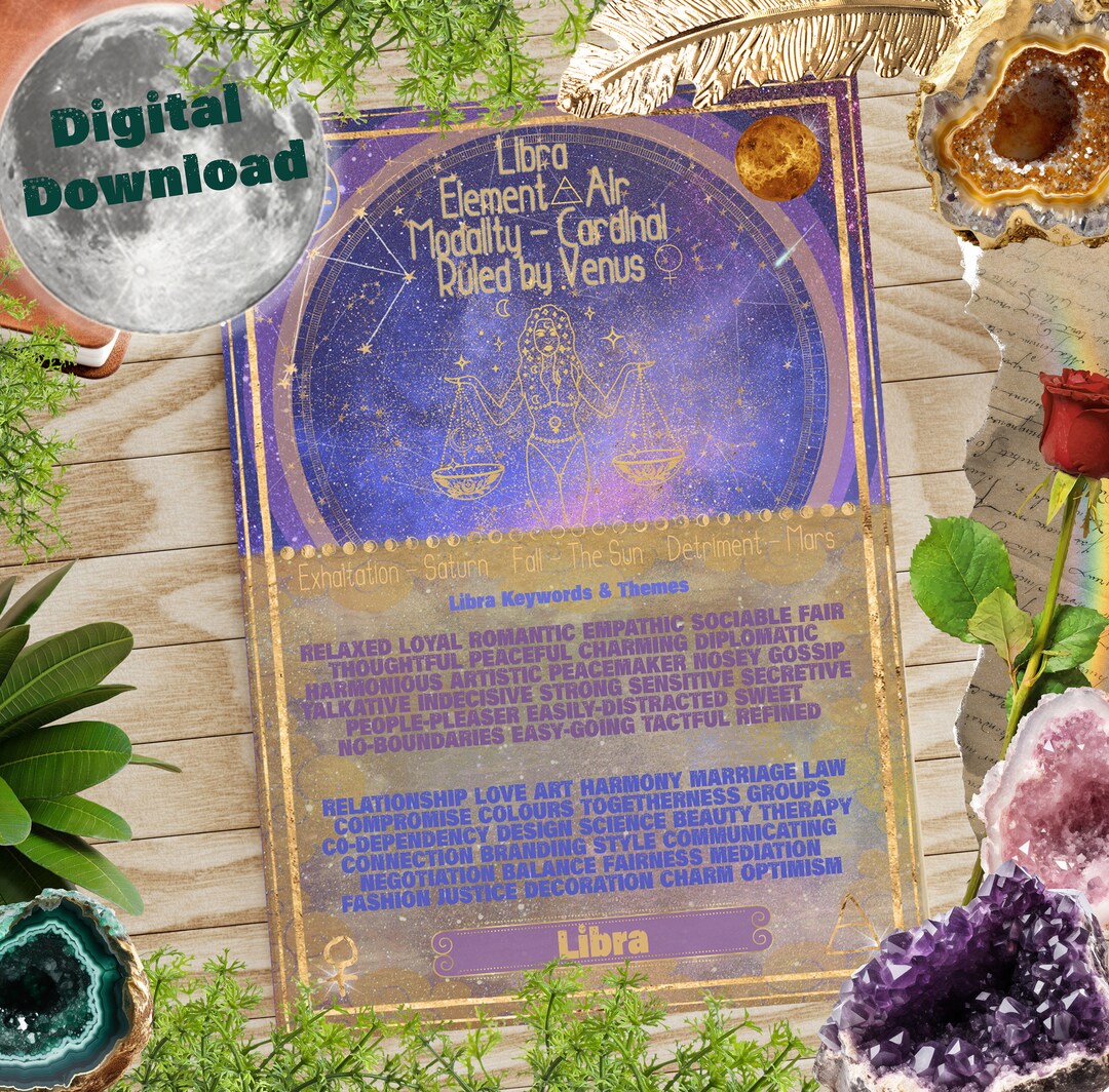 Libra Printable Journal Page Zodiac Sign Cheat Sheet Learn Astrology ...