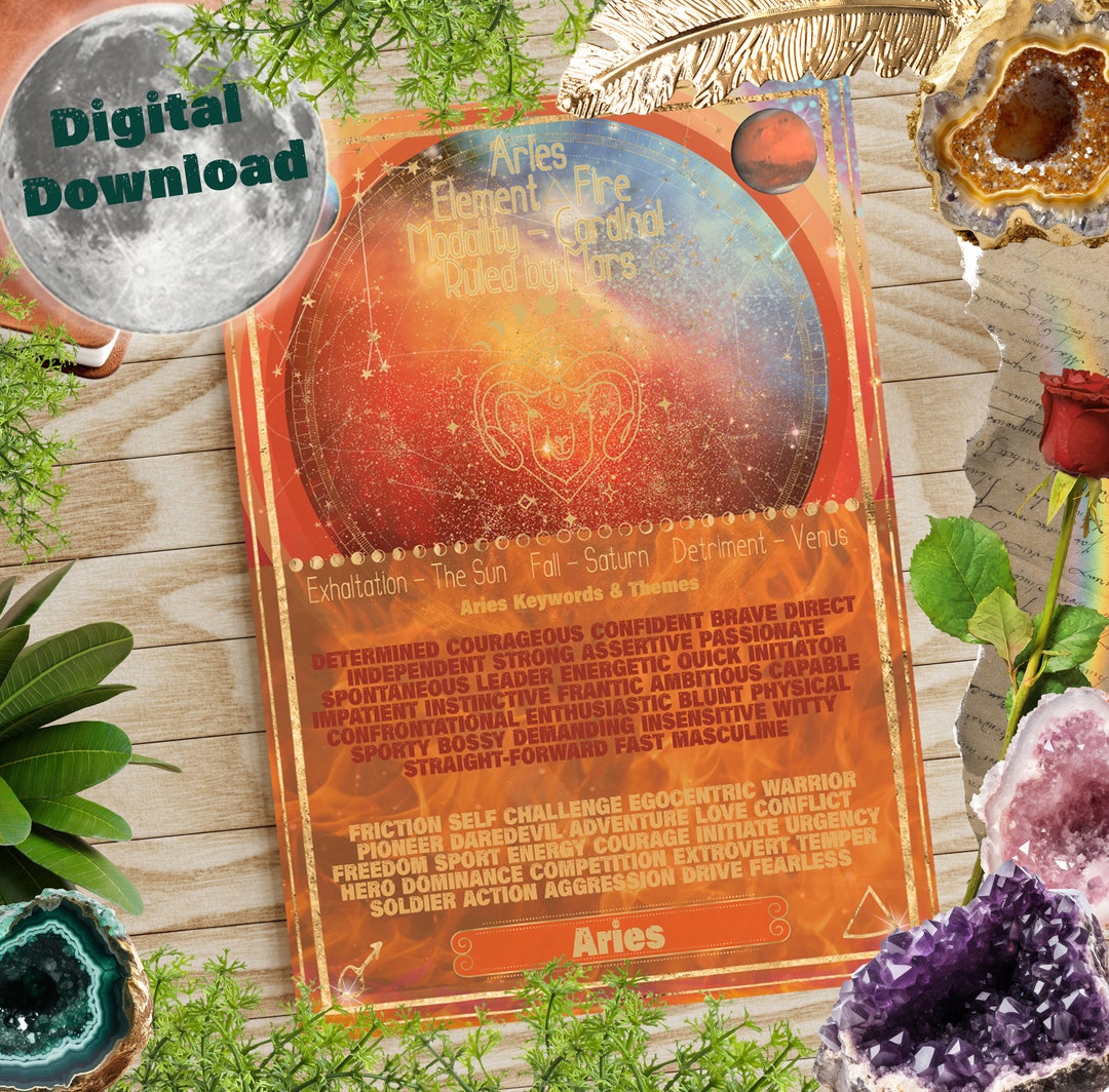 Aries Printable Journal Page Zodiac Sign Cheat Sheet Learn Astrology ...