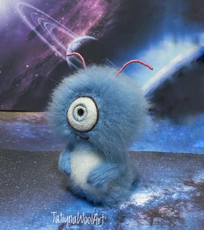 Needle Felted Wool Monster With Horns, One-eyed Plush - Etsy