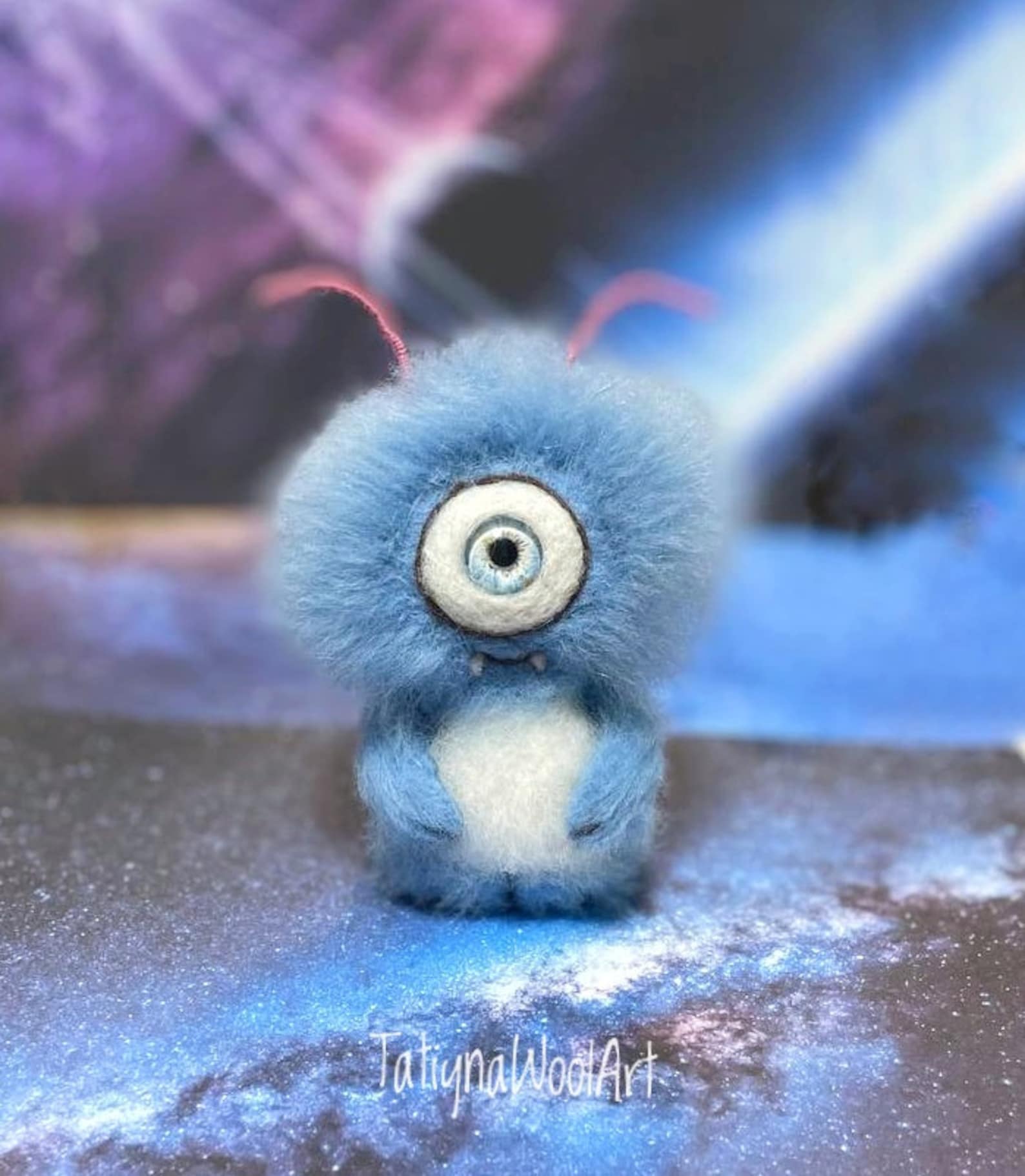 Needle Felted Wool Monster With Horns, One-eyed Plush - Etsy