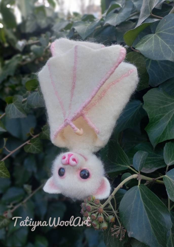 Needle Felted Realistic White Bat. Vampire Bat. Gothic Gift Ideas ...