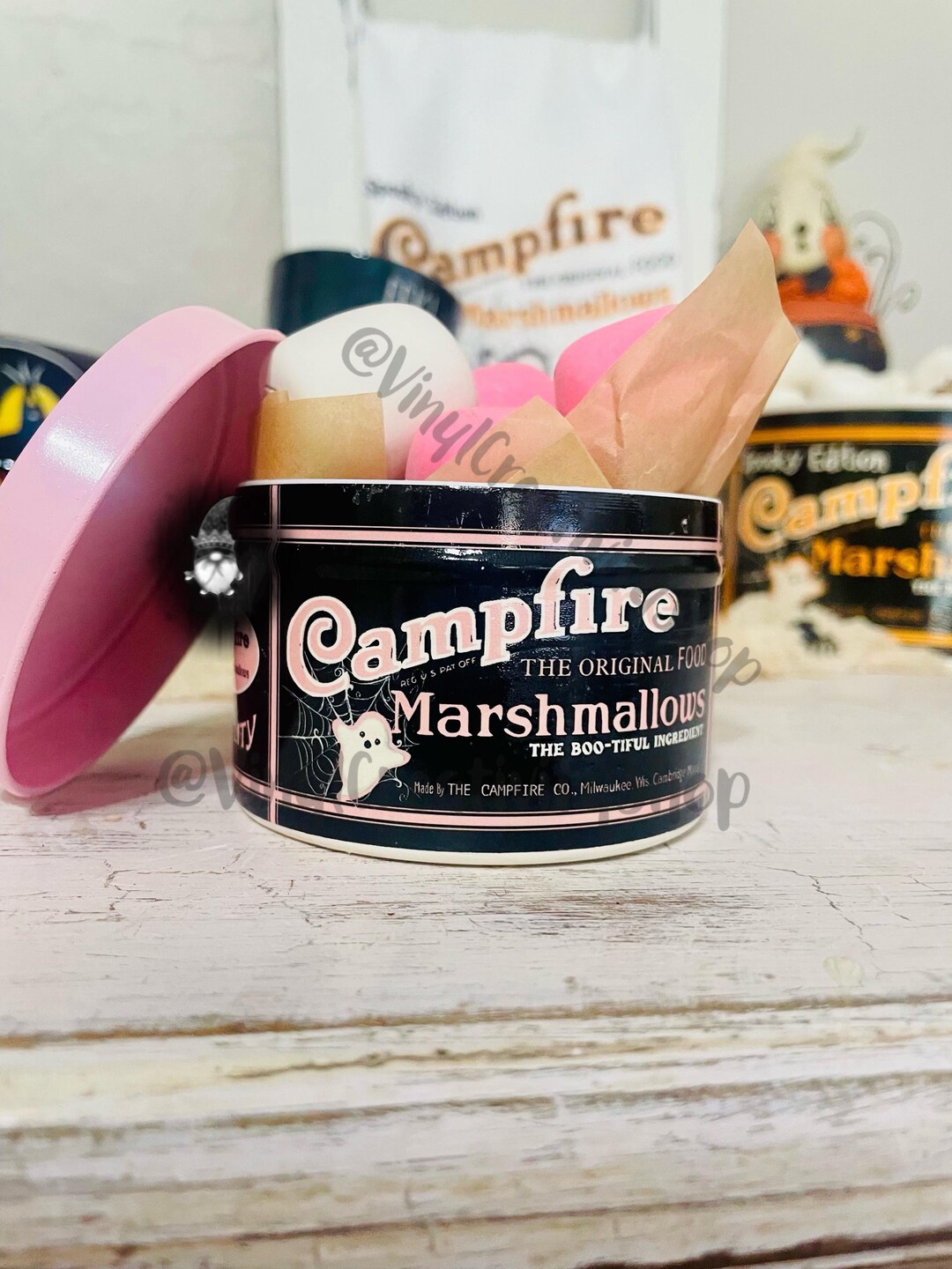 Halloween Pink & Black Campfire Marshmallow Mini Tin - Etsy