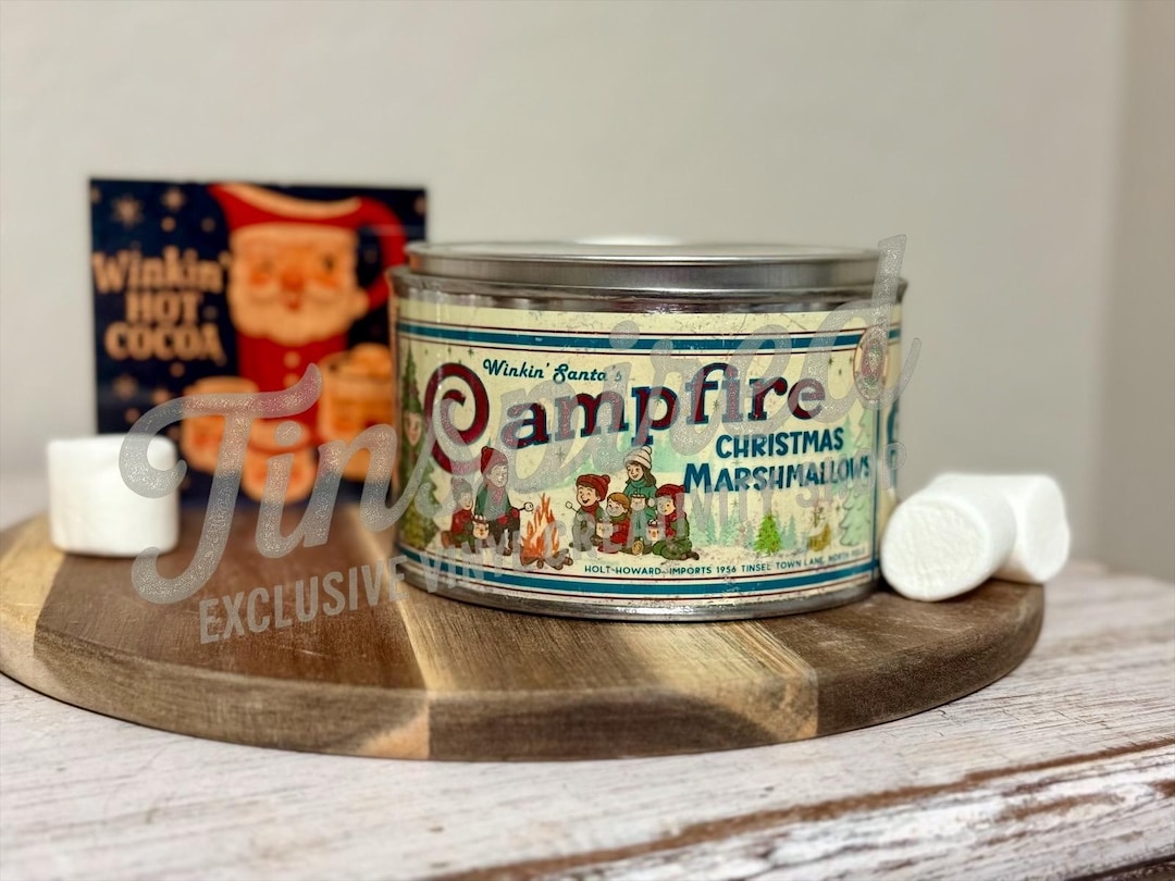 Winkin’ Santa’s Campfire Christmas Marshmallows Tin | Vintage Holiday ...