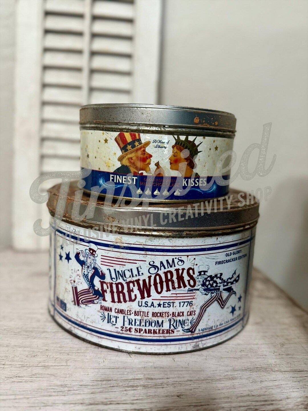 Patriotic Vintage-style Decorative Tin Set Uncle Sam’s Fireworks and ...
