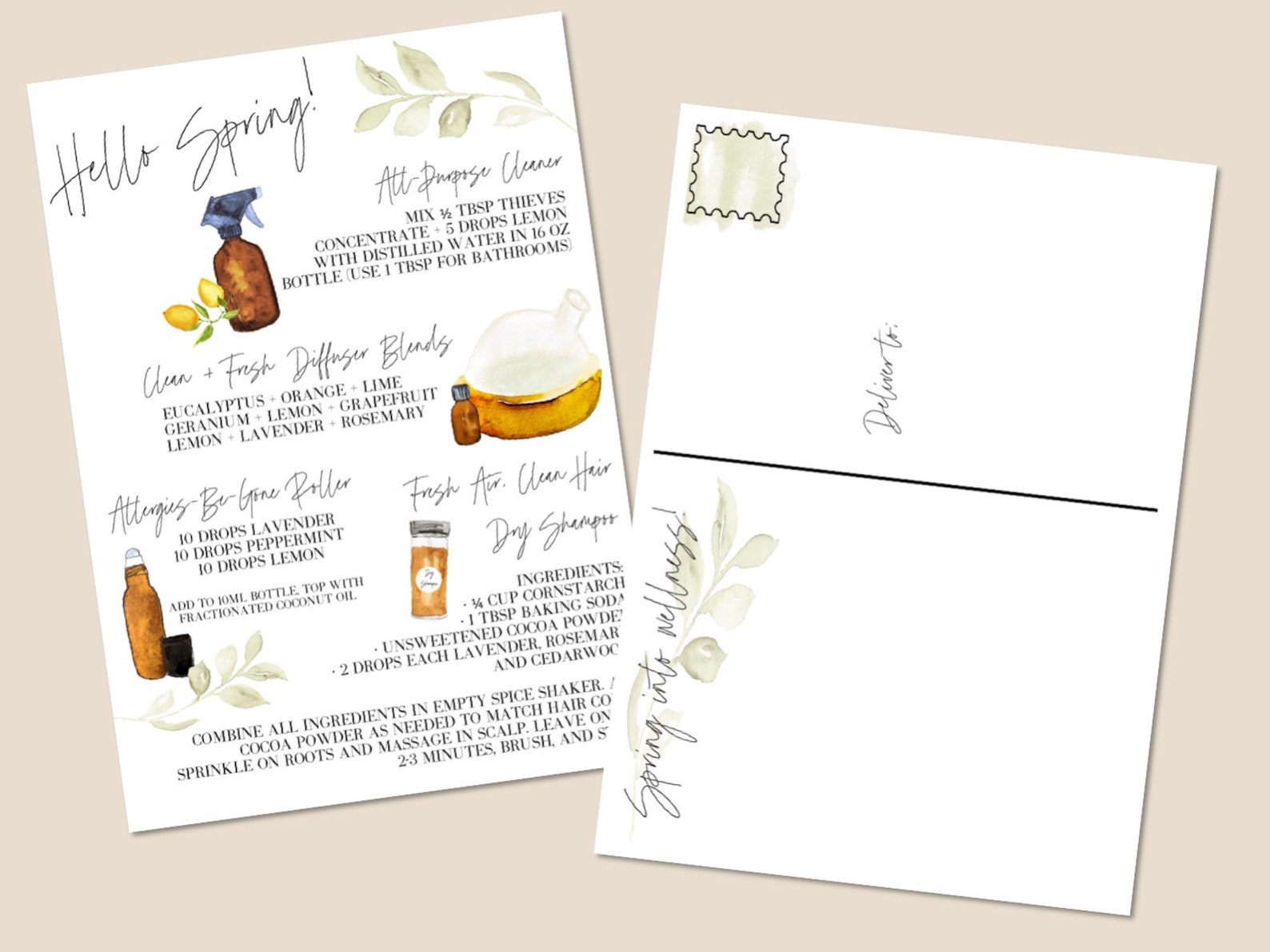 PRINTABLE YOUNG LIVING Spring Watercolor Postcard Essential | Etsy