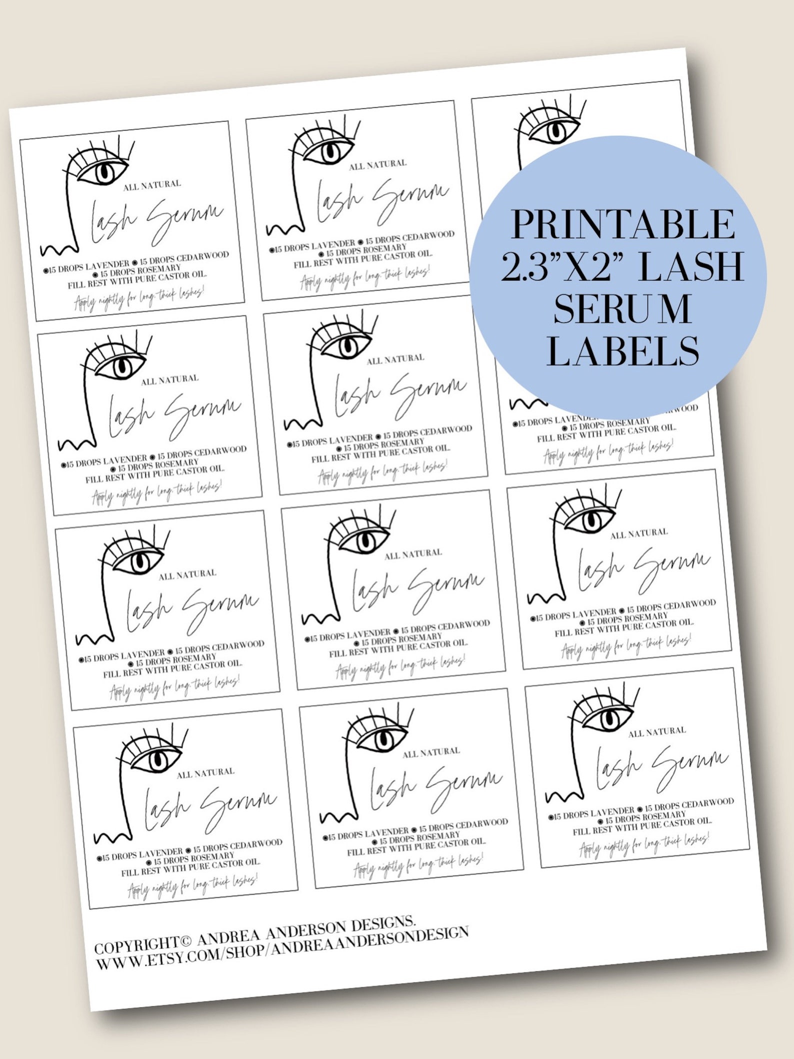 Printable Lash Serum Essential Oil Roller Bottle Labels, Doterra Label ...