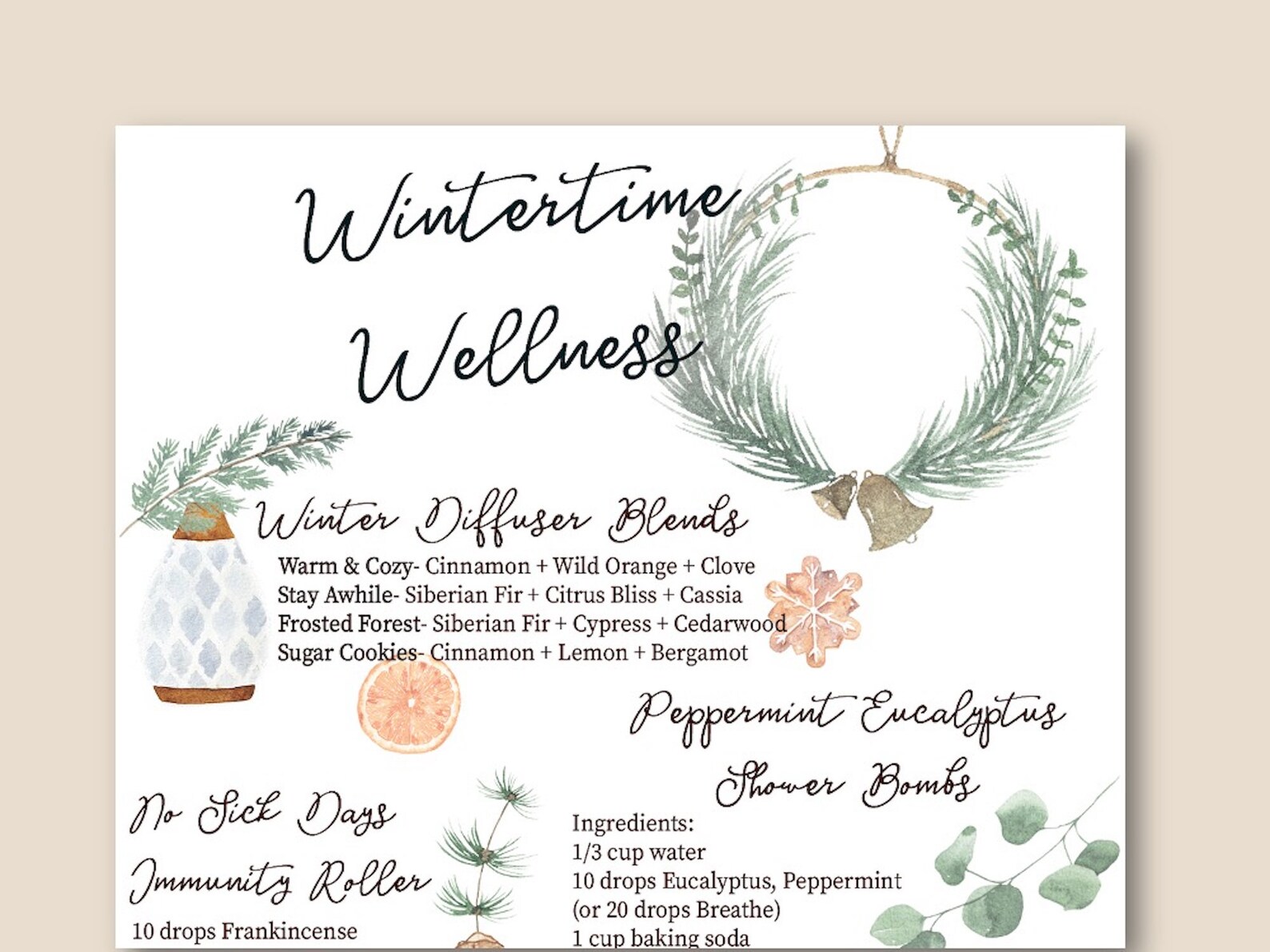 PRINTABLE DOTERRA Winter Watercolor Postcard, Essential Oil Postcard ...