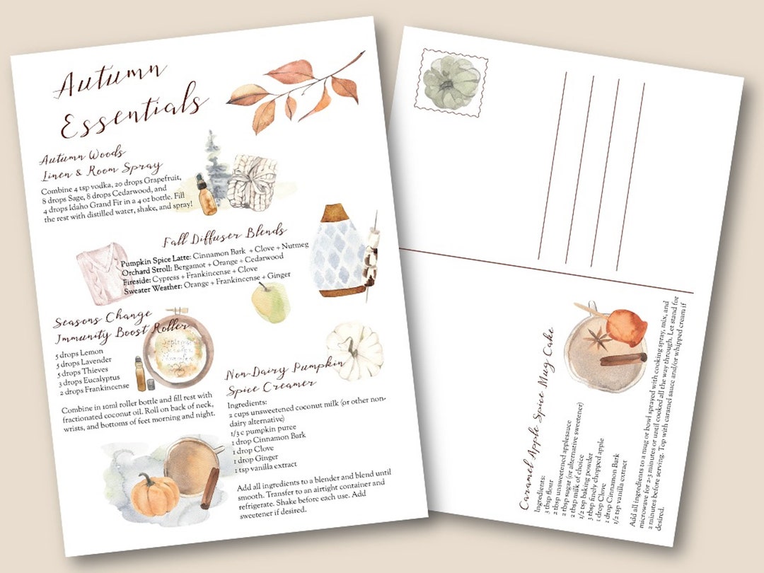 PRINTABLE YOUNG LIVING Fall Watercolor Postcard, Essential Oil Postcard ...